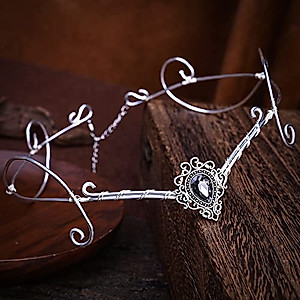 CoTeeZa Fairy Handmade Crown Medieval Circlet Headband Silver V-shaped Princess Headpiece for Women Cosplay Renaissance Tiara Viking Hair Accessory for Wedding Carnival Birthday
