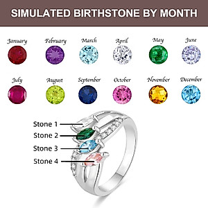 YDD 10K 14K 18K Gold Birthstone Rings for Women Mothers Rings with 4 Birthstone Ring Engagement Anniversary Promise Rings for Women Free Engraving