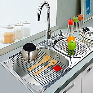 Roll Up Dish Drying Rack, 20.4’’ x 14.1’’ Over The Sink Multipurpose Roll Up Dish Rack Kitchen Portable Roll Up Sink Drying Rack, Anti-Slip Silicone Rolling Dish Drainer for Kitchen Counter