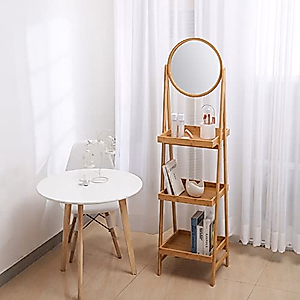 Proman Products Vega 3-Tier Bamboo Shelf Rack with Mirror ST17163, 17" W x 14" D x 64" H, Natural