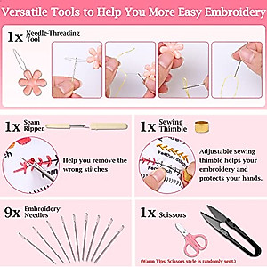 4 Sets Beginners Embroidery Stitch Practice kit, Embroidery Starter kit for Craft Lover with 30 Different Stitches,Embroidery Skill Practice Kit Include 4 Embroidery Cloth with Pattern Embroidery Hoop