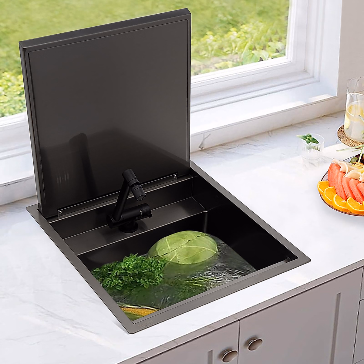 18 Inch x 17 Inch x 9 Inch Drop In Single Bowl Kitchen Sink Workstation Undermount Stainless Steel Bar Sink Commercial Rectangular Kitchen Sink with Folding Faucet Drain Kit Nano Coating Satin Finish