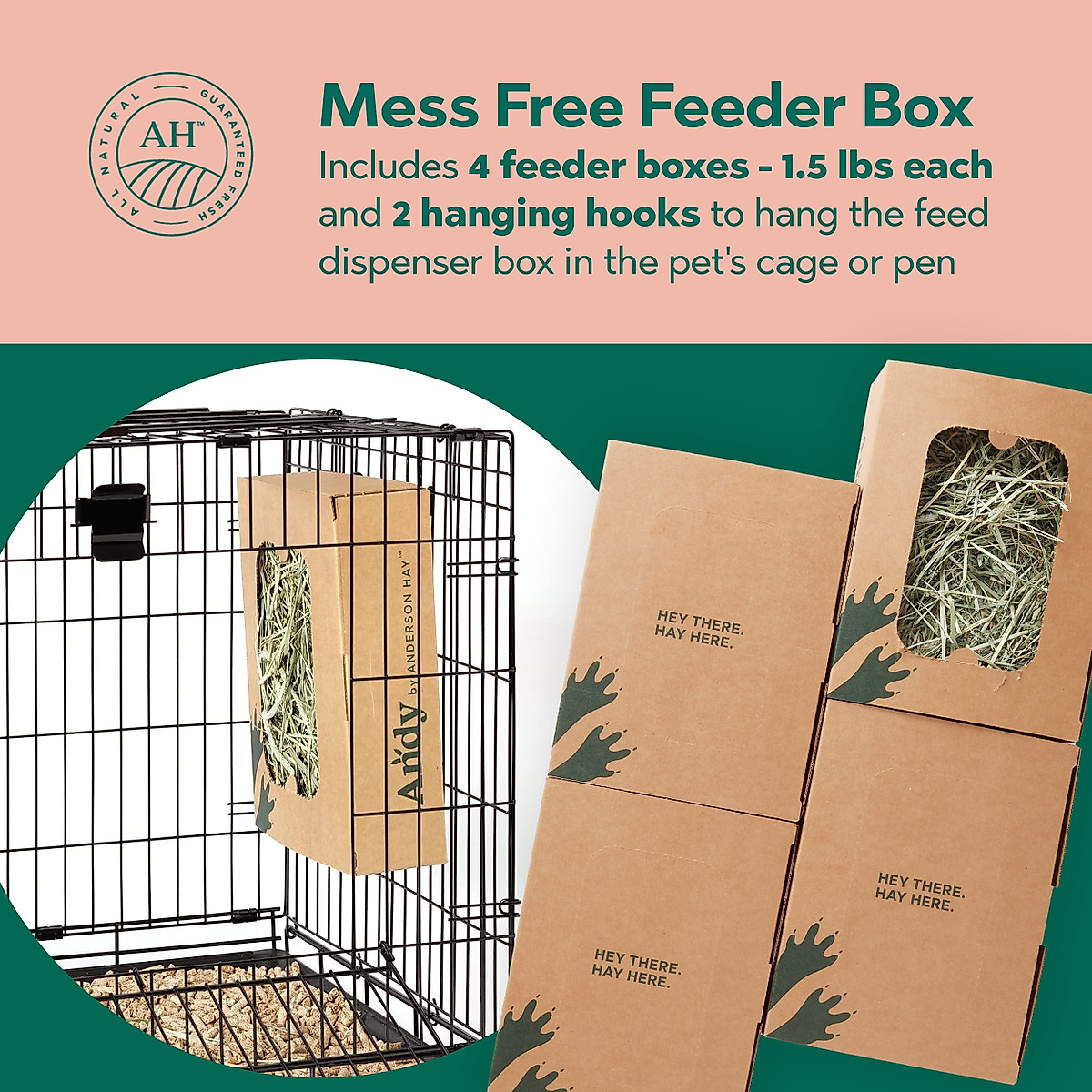 Andy 2nd Cut Timothy Hay Andy-Pak Feeder Boxes, 4 Pack of 1.5 Lb Boxes, Premium Rabbit Food Hay for Rabbits, Chinchillas, and Guinea Pigs