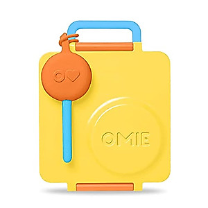OmieBox Bento Box for Kids Insulated Bento Lunch Box with Leak Proof Thermos Food Jar, 3 Compartments + Yellow Blue Utensil Set with Case