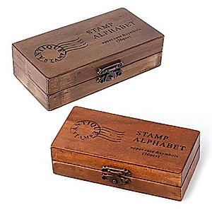 LIANXUE Retro Alphabet Uppercase Letter Stamps Set of 10 with Wooden Storage Box DIY Kit for Postcard Greeting Card Making As Shown Wooden and Rubber