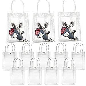 Clear Small Gift Bags with Handles,12 Pcs 5.9x2.8x7.9 inch Waterproof Clear Small Gift Wrap Bags for Wedding,Party,Retail,Holiday