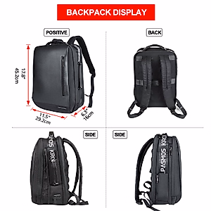 Krone Kalpasmos Anti-Theft Bussiness Backpack for Men & Women, Large Capacity Leather Waterproof Backpack with Grey Organizer, Black
