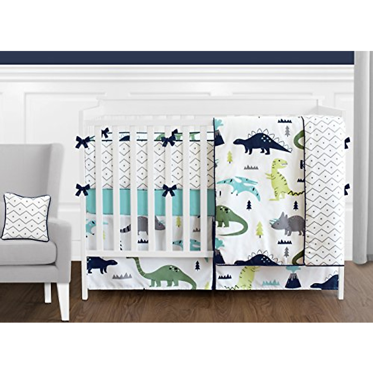 Sweet Jojo Designs Navy Blue, Turquoise and Grey Modern Dino Boy Baby Nursery or Kids Room Small Fabric Toy Bin Storage Box Chest for Mod Dinosaur Collection
