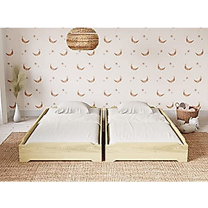 Stackable Beds - Set of Two - Twin Over Twin Wooden Bed Floorbed Frame Unfinished -Easy to Assemble Solid Pine Wooden Bed Frame