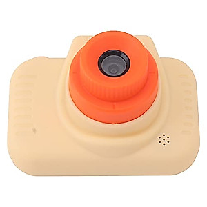 Selfie Camera Toy, Portable Front Rear Lens Kids Digital Camera USB Rechargeable with 32G Card for Outdoor (Beige)