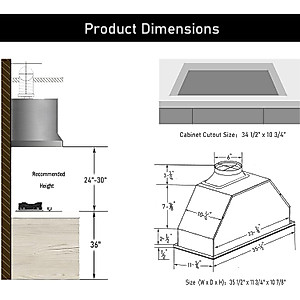 MCBON Range Hood Insert 36 inch, 600 CFM Vent Hood Insert, Ultra-quiet Range Hood Insert, Built-in Kitchen Hood, Insert Range Hood, Stainless Steel range hood, IE71-36