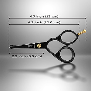 BRV MEN Rounded-Tip Small Trim Scissors for Men 4.2" | High Carbon Stainless Steel | Nose Hair Scissors for Men | Professional Grooming Scissors for Beard, Mustache & Ear Hair - RIGHT HANDED (Black)