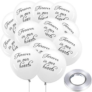 50 Pieces White Funeral Balloons Memorial Balloons Latex Balloons with 3 Rolls 32 Feet Balloon Ribbons for Funeral Memorial Decoration