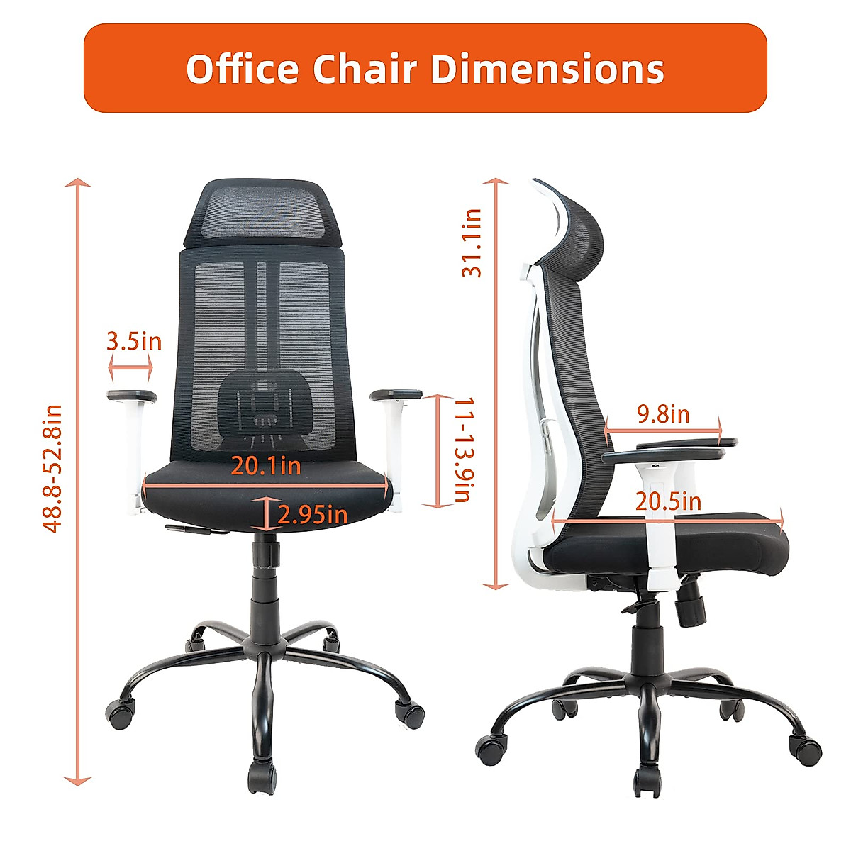 CLATINA Ergonomic High Back Office Chair, Comfort Swivel Home Office Task Chair, Breathable Mesh Desk Chair, Home Office Desk Chairs with Lumbar Support Flip-up Arms and Adjustable Backrest tilt