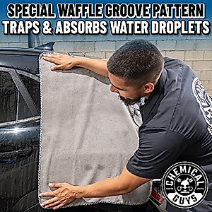 Chemical Guys MIC_781_01 Waffle Weave Gray Matter 70/30 Blend Microfiber Drying Towel with Silk Edging, 25" x 36"