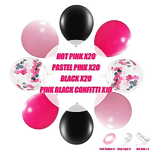 Pink and Black Balloons, 70pcs Black Pink Confetti Balloons for Girls Birthday Wedding Bridal Shower Graduation Party Decoration……