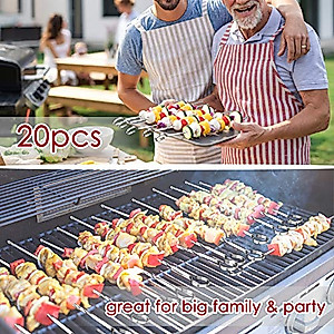 22 Packs Kabob Skewers for Grilling, HaSteeL 15.7” Flat Metal Kabob Sticks with Storage Bag, Reusable 20Pcs Stainless Steel Long Skewers & 1 Basting Brush for Shish Kabobs, Meat, Vegetable, Shrimp