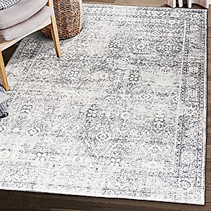 ReaLife Machine Washable Rug - Stain Resistant, Non-Shed - Eco-Friendly, Non-Slip, Family & Pet Friendly - Made from Premium Recycled Fibers - Vintage Distressed Trellis - Silver Ivory, 2'6" x 8'