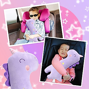 Barelove Seat Belt Cover Pillow for Kids, Car Seatbelt Cushion Shoulder Neck Support Protector Pad, Soft Stuffed Plush Travel Vehicle Safety Belts Strap Pillow for Boys and Girls Headrest (Unicorn)