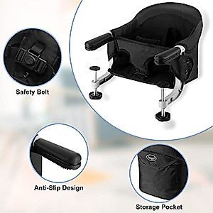 Fast Table Chair Hook on High Chair Clip on Table Clamping Chair High Load Fold-Flat Storage Tight Fixing Feeding Seat Attach to Table Ideal Folding Chair for Travel (Black)