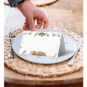 Christmas Place Cards (3.5 x 2 in) 25 pcs, Table Name Cards for Christmas Party, Seating Name Cards, Food Labels, Scored for Easy Folding, Christmas Party Supplies, Fiesta Party - SJK015