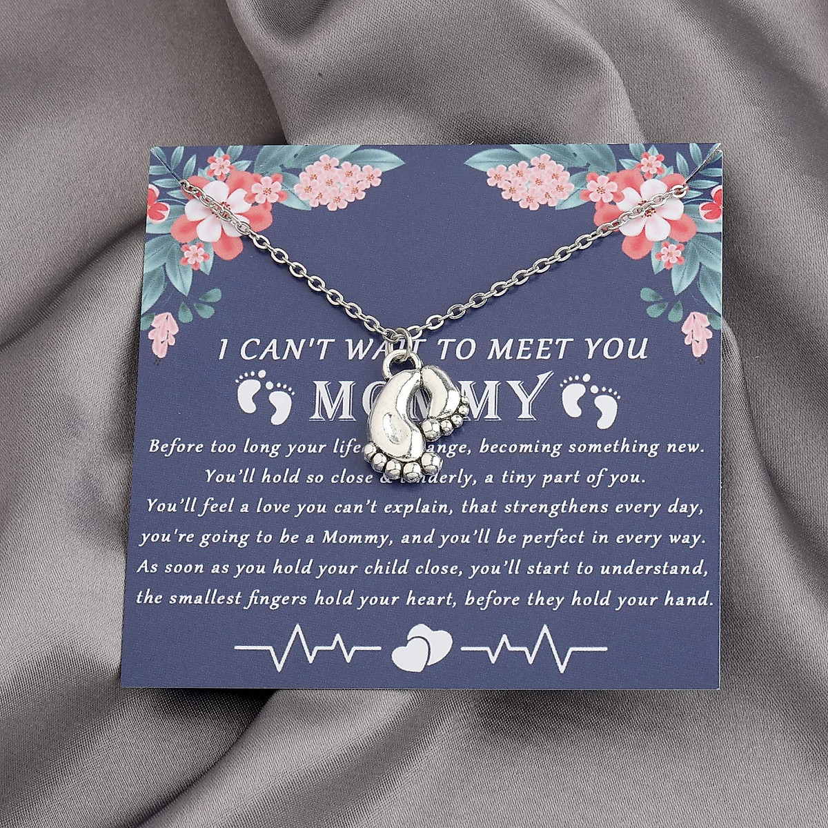 MYOSPARK Mom to Be Necklace with Message Card Pregnancy Gift for First Time Mom Expecting Mom Gift Pregnant Wife Gift (Mom Feet NL)