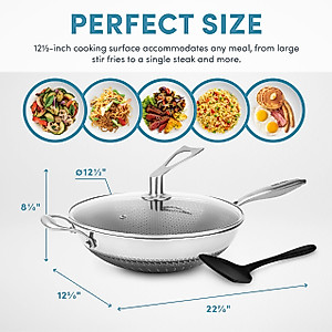 AROMA® Non-Stick Stainless Steel Wok Pan with Self-Balancing Lid and Honeycomb SurfaceGuard Technology (12.5 Inches/ 5Qt.)