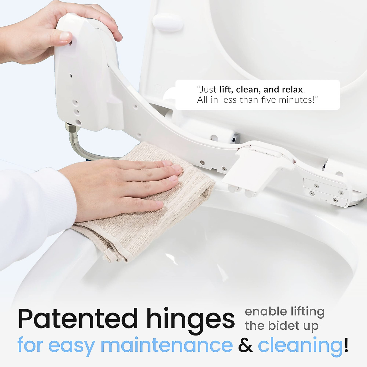 LUXE Bidet NEO 185 Plus - Only Patented Bidet Attachment for Toilet Seat, Innovative Hinges to Clean, Slide-in Easy Install, Advanced 360° Self-Clean, Dual Nozzles, Feminine & Rear Wash (White)