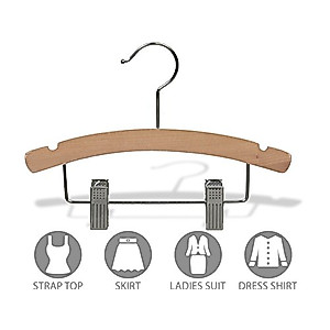 The Great American Hanger Company Wooden Kids Combo Hanger w/Adjustable Cushion Clips, Box of 25 12 Inch Wood Top Hangers w/Natural Finish & Chrome Swivel Hook for Childrens Clothes