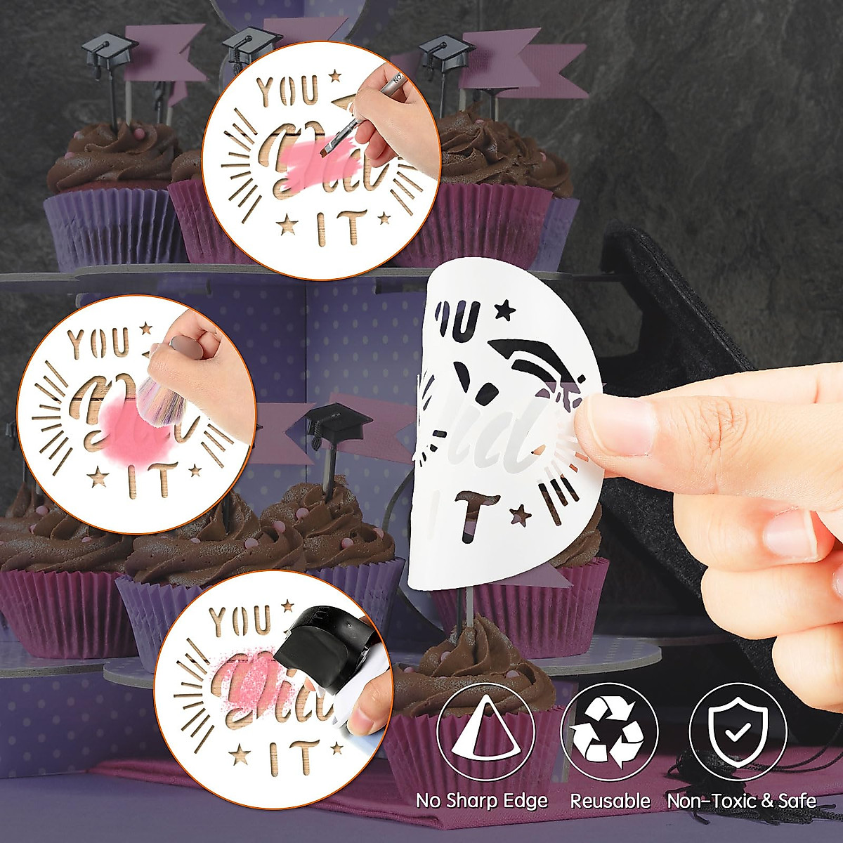 Geiserailie 30 Pcs 2024 Graduation Cookie Stencils Graduation Cake Templates 2024 Graduation Coffee Stencils Reusable Graduation Cake Cookies Stencils for Celebrate Graduation DIY Art Notebook Wood