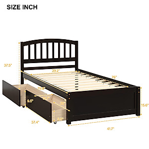 Twin Size Wood Platform Bed Frame with Headboard and 2 Underbed Storage Drawers,No Box Spring Needed, Noise Free,Espresso