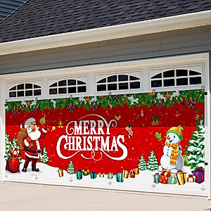 Arosche Extra Large Christmas Garage Door Cover 6 * 16Ft Christmas Garage Door Decorations Xmas Santa Claus Snowman Background Party Supplies for Garage Door Cover, Phoyography, Party Decor