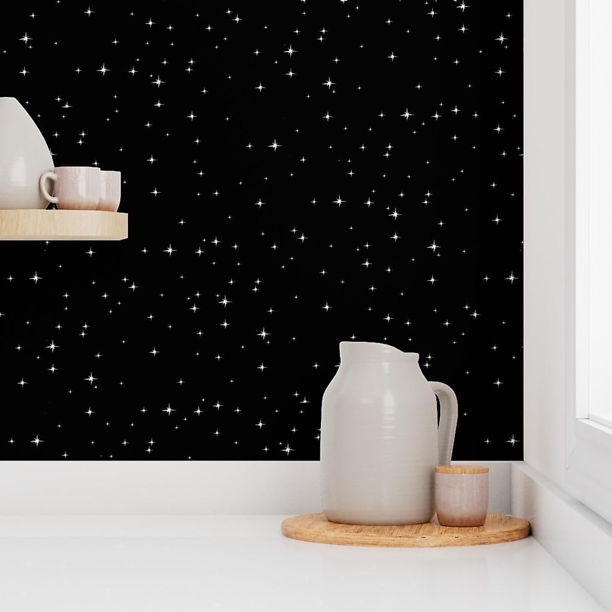 Peel & Stick Wallpaper 3ft x 2ft - Black Star Sky Science Space Astronaut Constellation Stars Custom Removable Wallpaper by Spoonflower