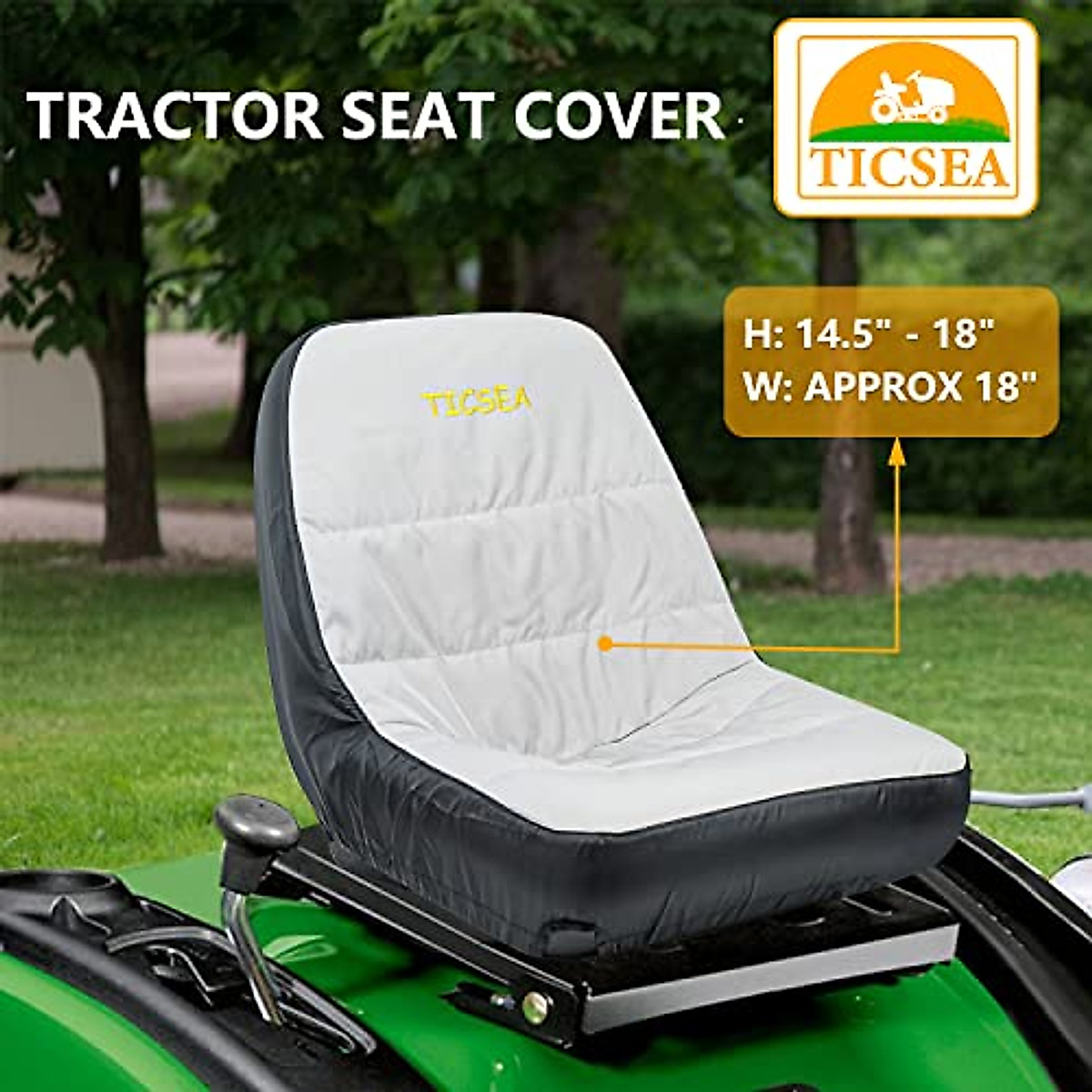 TICSEA Riding Lawn Mower Seat Cover,Waterproof Tractor Seat Cover fits Tractor Seat Backrests 14.5" - 18" H Without Armrests, Approx 18.5" W