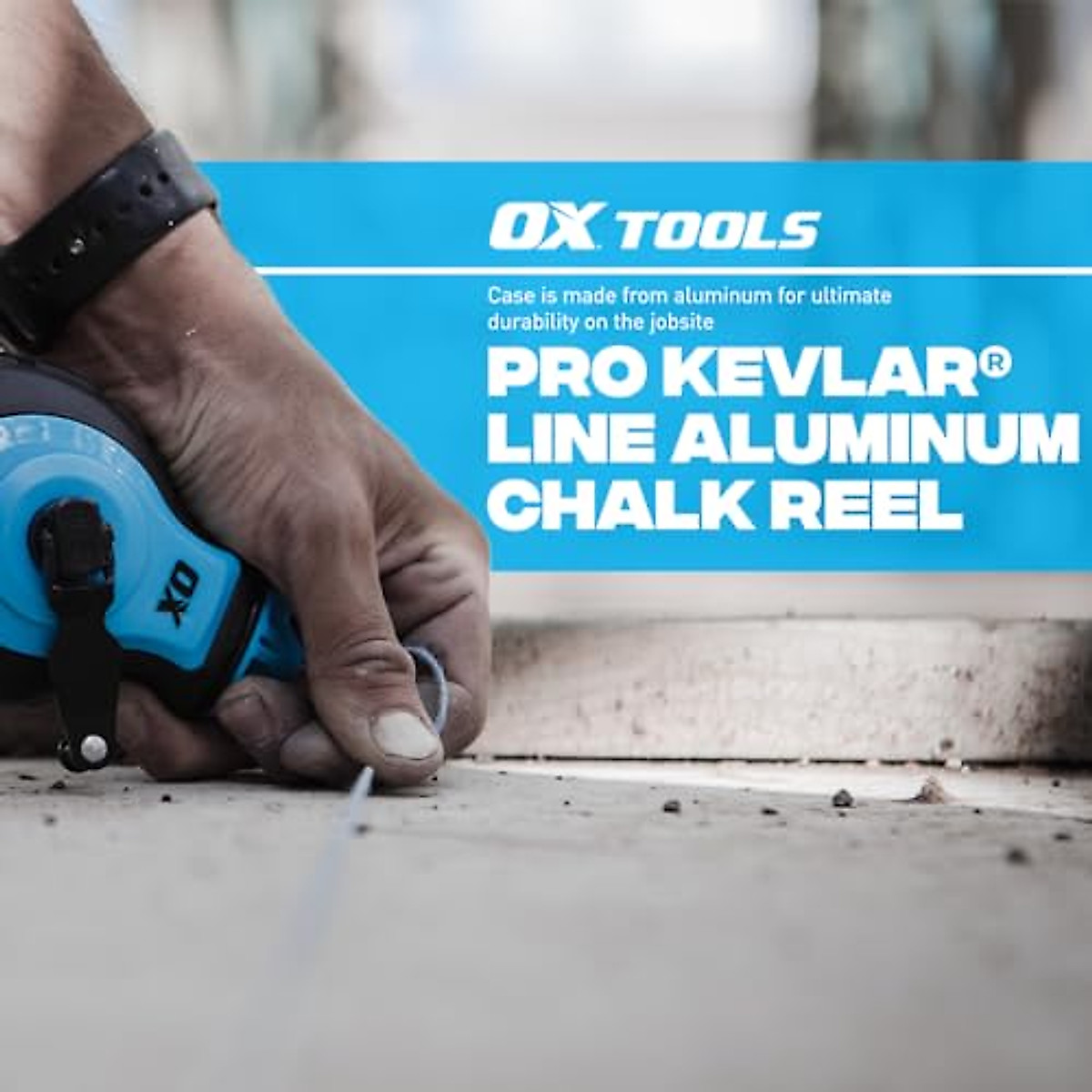 OX Tools Pro Aluminum Body Chalk Reel 6x Gear with Kevlar Reinforced Line | Strong Thick Bold Chalk Line | Chalk Line Tool | Chalk Box | KEVLAR line