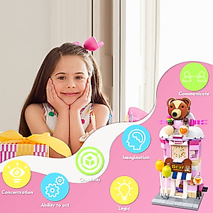 PeachLeaf Building Blocks Toys for Girls Teddy Theme Store Pink Building Toy Store Bricks Toys STEM Toys Creative Construction Play Set Christmas Birthday Gifts for Girls Age 6-12 and Up (281 Pieces)