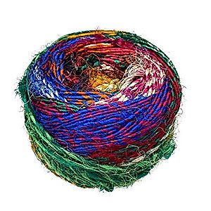 Revolution Fibers Recycled Sari Silk Yarn, Multi-Color Pure Silk Yarn, Made from Handspun Used Sari Fabric Ribbon Scraps, Rainbow Yarn for Knitting, Weaving & Crocheting 100 Grams per Ball (1-Ball)