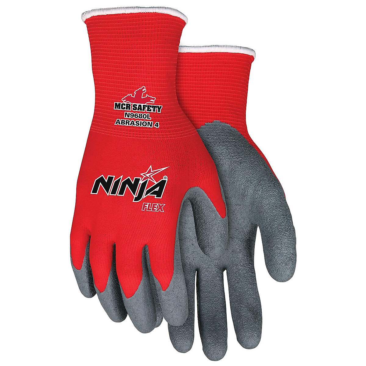 Memphis Gloves MCR Safety Large Ninja Flex 15 Gauge Gray Latex Palm And Fingertips Coated Work Gloves With Red Nylon Liner And Knit Wrist, Gray/Red (N9680L)