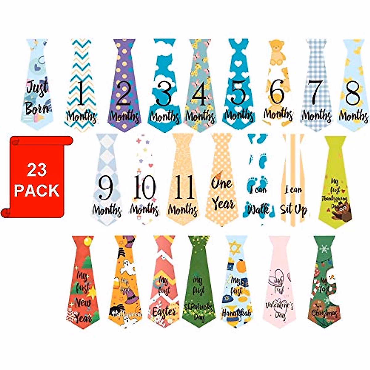 Baby Monthly Milestone Tie Stickers - Stickers for Infant Newborn First Year 12 mounts Boy