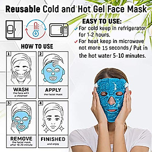 Face Ice Roller Gel Mask Set Gifts for Women Mom Mothers Day Cold Reusable Eye Masks Bead Massage Pack Cooling Skin Care Travel Tools for Dark Circles Puffiness Relief Sleeping Headache migraines