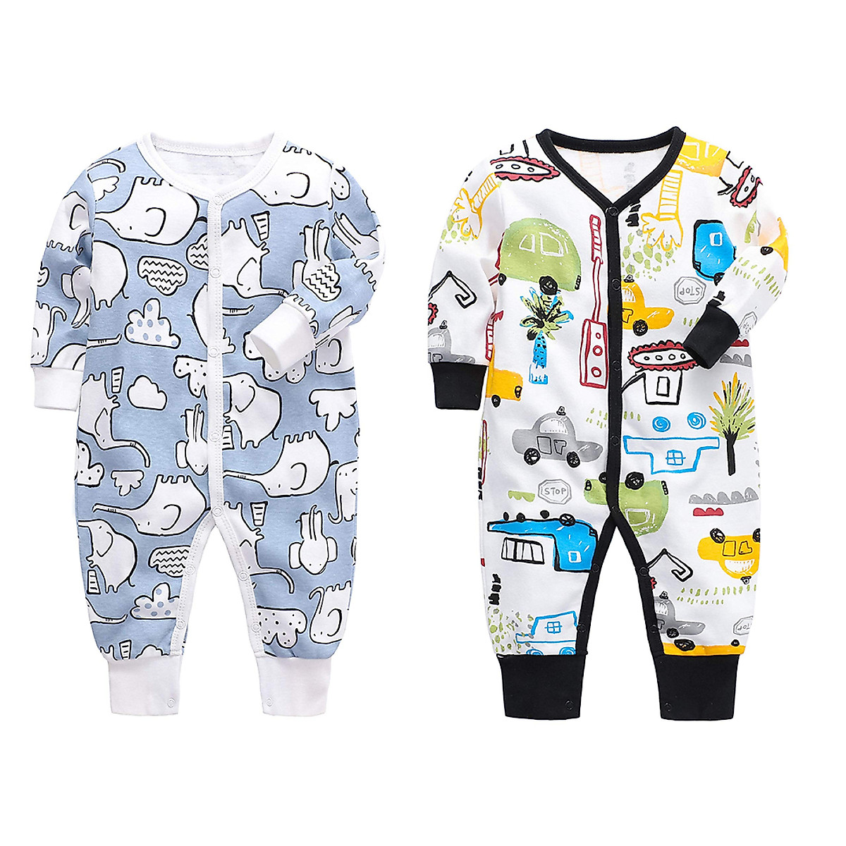 CHUBBYBUN BABY 2-Pack Cotton Footless Long Sleeve Romper Jumpsuit Sleep and Play (Boy, 18-24 Months)