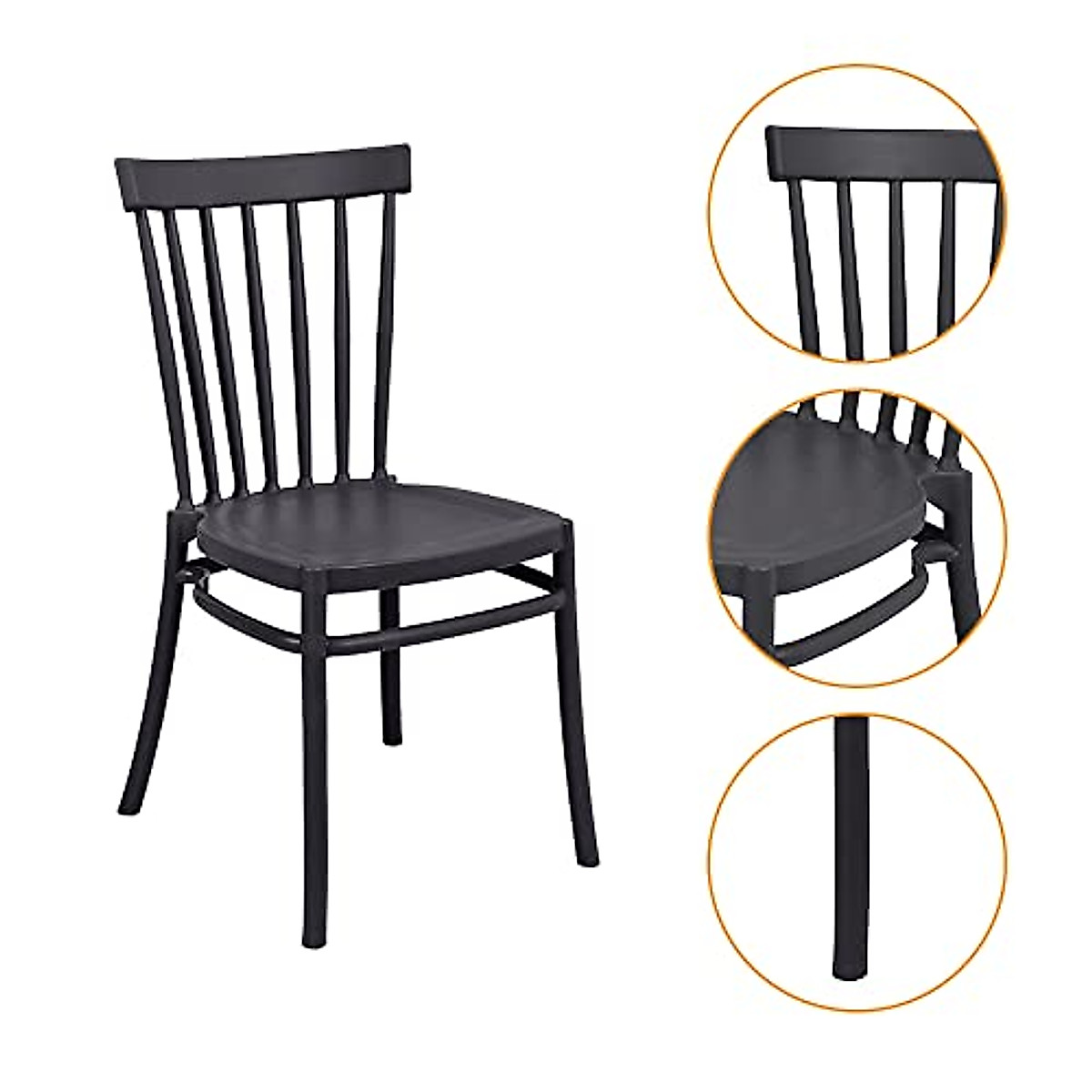 CangLong PP School House Back Armless Dining Side Chair for Dining, Living Room,Bedroom, Kitchen, Set of 2, Black