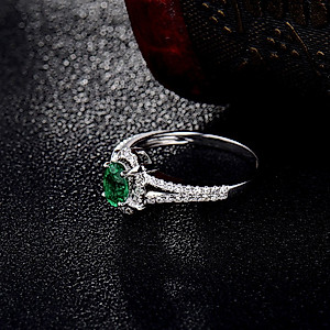 Lanmi Antique 14K White Gold Natural Green Emerald Rings Brilliant Diamond Engagement Wedding for Women Promotion