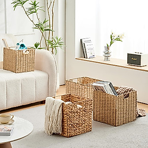 LGENHOOM Handwoven Seagrass Storage Baskets Foldable Wicker Storage Cubes 11x11in Hyacinth Baskets Rustic Set Of 2 Multipurpose Collapsible Storage Organizer for Bedroom Living Room Shelves