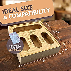 Bhouma - Ziplock Bag Drawer Organizer with Sliding door, Bamboo Kitchen Drawer Organizer, Drawer Divider for Quart, Snack, Sandwich & Gallon Bags, Kitchen Organizer, 15x15 inch, Rounded Interiors