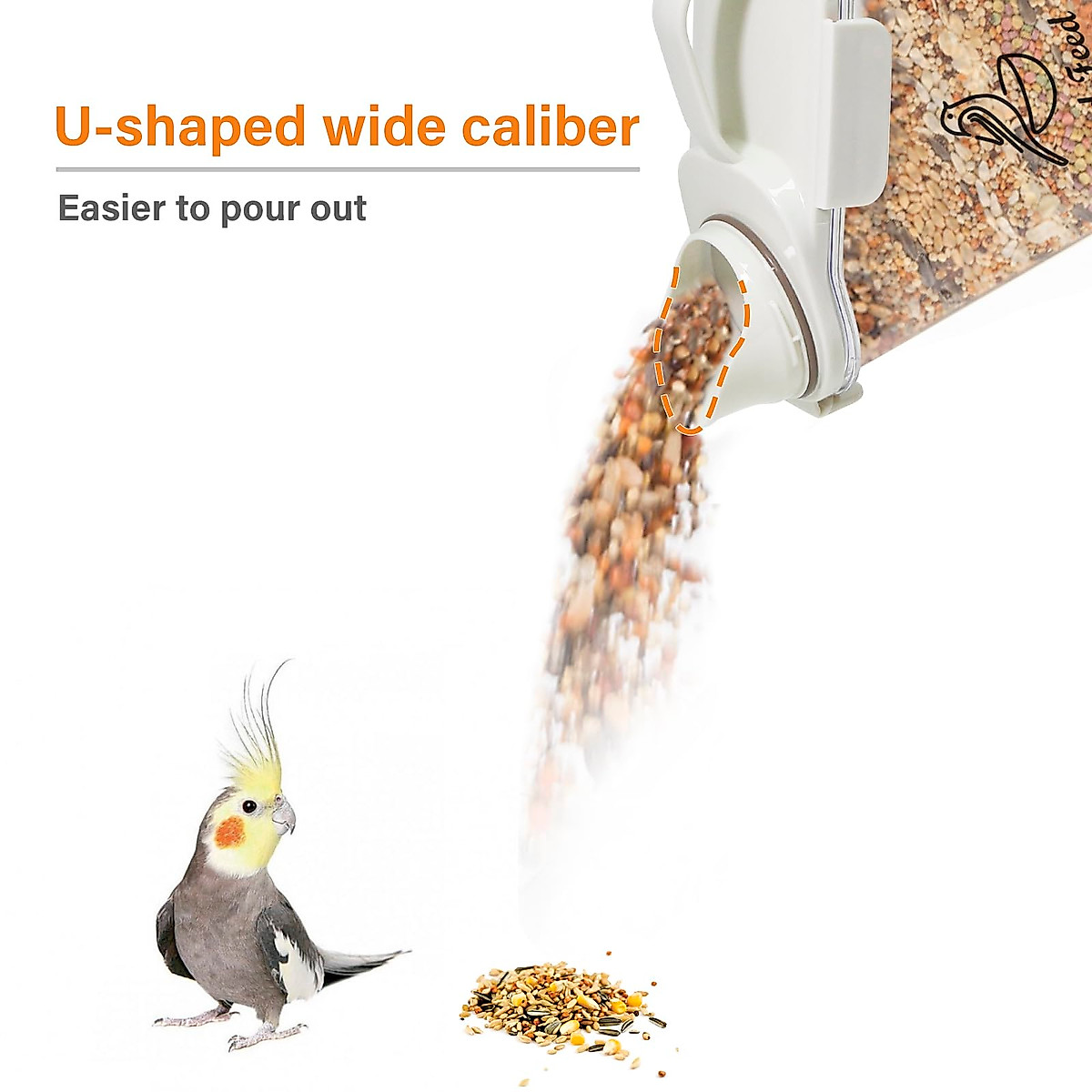 Ctomche Bird Seed Storage Container,2.8L Airtight Bird Food Container with Handle and Measuring Cup,Portable Pet Food Container for Wild Bird Sunflower Seed-BPA Free Transparent/White