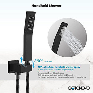 gotonovo 10'' Rain Shower Faucet System Rainfall Shower Head with Handheld Sprayer Waterfall Tub Spout Wall Mounted Mixer Combo Rough-in Valve and Trim Included 7.9 Inch Wide Spout Matte Black