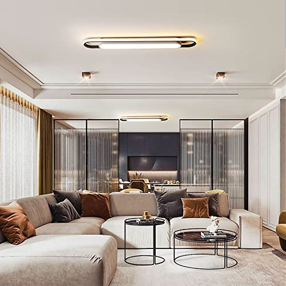 Naroume Modern LED Ceiling Light, 28.3" Flush Mount Ceiling Lamp, 50W Dimmable Metal Ceiling Chandelier Lighting Fixture for Living Room Bedroom Dining Room Office Hallway Aisle