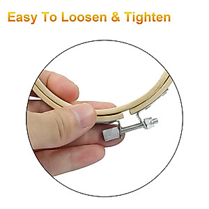 Biaungdo 6 Pieces 6 Inch Embroidery Hoops, Round Wood Embroidery Hoops, Adjustable Bamboo Circle Cross Stitch Hoop Ring, Wooden Embroidery Frames for Art Craft Sewing, Christmas Decoration