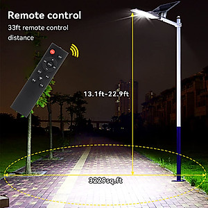 WEAFIEO 450W Solar Street Light, Dusk to Dawn LED Solar Flood Light with Motion Sensor, Remote Control and Pole, Super Bright 6500K Waterproof Solar LED Outdoor Garden Light, Garden, Street